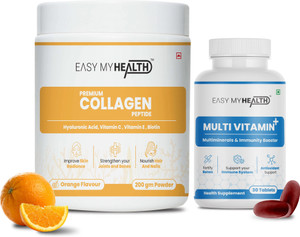 EASY MY HEALTH Premium Collagen Powder (200g, Orange) and Multivitamin ...
