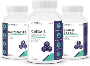 CURESEA LIFESCIENCES Salmon Omega 3 1000mg+Vitamin B Complex+D3 (Lichen ...