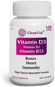 Clearcut Vitamin D3, Vitamin B12, Vitamin K2 MK7, Calcium Tablet 120 ...