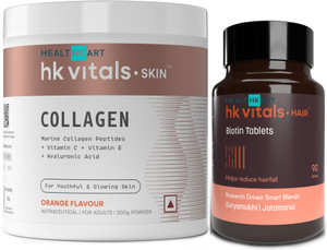 HEALTHKART Vitals Skin Radiance Collagen, 200 g and 90 Biotin Tablets ...