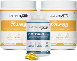 EASY MY HEALTH Premium Collagen Peptide (200g) and Omega-3 Fish Oil (60 ...