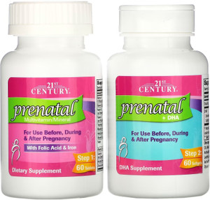 21st Century Prenatal Multivitamin/Mineral + DHA, 2 Bottles, 60 Tablets ...