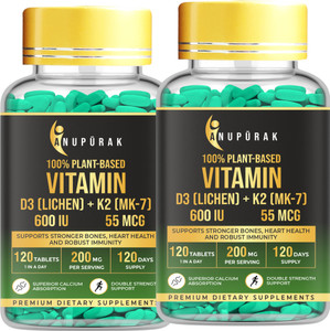 Anupurak Vitamin D3 K2 MK-7 Supplement | 100% RDA | Bone, Heart, Immune ...
