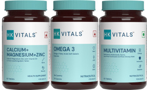 HEALTHKART Omega (60 caps) + Multivitamin (60 tablets) + Calcium (60 ...
