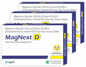 Trexgen MAGNEXT-D Magnesium glycinate 1250 mg & Stabilized Vitamin D3 ...