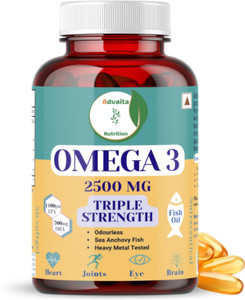 Advaita Nutrition Triple Strength Omega 3 (2500mg) fish oil capsule for ...