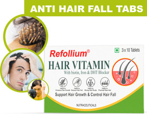 Refollium Anti Hair Fall Hair Vitamins with DHT Blocker, Biotin for ...
