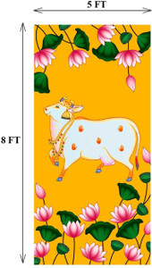 Tejas Creation Cow pooja Blackdrop Decoration 5'*8' ( 60 inch X 96 inch ...