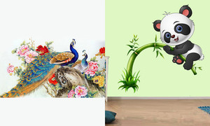 EJAart Trendy Set of 2 Wall Hangings Royal Peacock+cute panda on tree ...