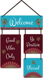 Home Delight Welcome|Floral Good Vibes|Be Positive Wooden Wall Hanging ...