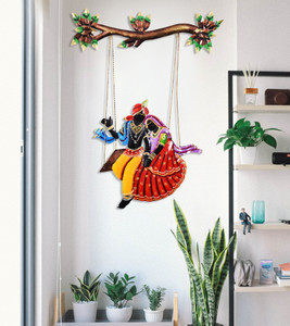 Craftowl Metal Radha Krishna on Jhula Wall Hanging Figurine Sculpture ...