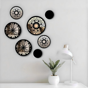 VAH 7 Black Mandala Design Round Wooden Acrylic Mirror Wall Sticker ...