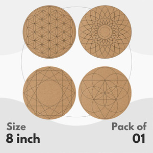 Stellx MDF Wooden Board Mandala Design, Pre-Marked Round Cutout for Art ...