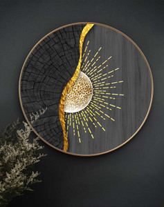 SAF PRINT Golden Abstract Sun Round Wall Painting | Modern Luxury Art ...