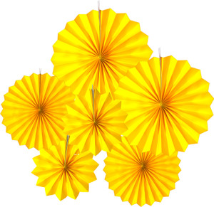 Party Decorz Yellow Paper Fan Decoration Set Of 6pcs For Wall Backdrop ...
