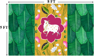 Tejas Creation Banana leaf & Cow Backdrop for Decoration (H:5ft X W:8ft ...