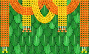 HARSHAD CREATION Banana Green Leaf With Yellow and Orange Flowers ...