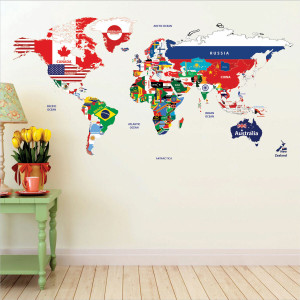 WALL STICKS 140 cm World Map All Countries Flags School Office Wall ...