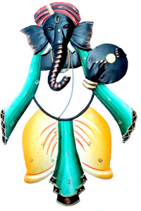 Village Kraft Lord Ganesha Wrought Iron Playing Dhapali Wall Art Decor ...