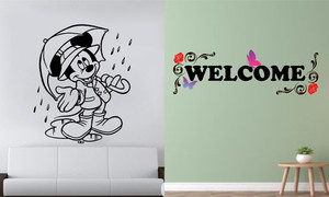 EJAart Trendy Set of 2 Wall Hangings Micky in the Rain+Welcome Pack of ...