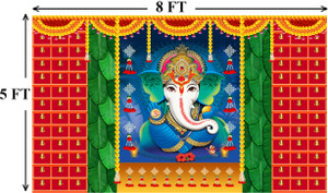 Tejas Creation Ganesh Ji Banana Blackdrop Decoration 5'*8' ( 60 inch X ...