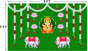 Tejas Creation Cow & Ganesh JI Backdrop & Decoration,5X8Ft Altar Cloth ...
