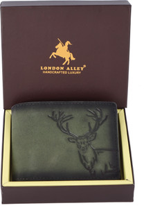 LONDON ALLEY Men Trendy Green Genuine Leather Wallet Vintage Burnished ...