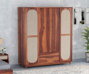 Panchveni Sheesham Wood 4 Door and 2 Drawer Rattan/Cane/Jali Wardrobe ...