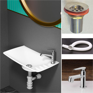 clayplus Wall Mount WashBasin (16 *9 ) With PillarTap SS Coupling Hose ...