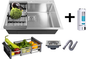 MESSINA Handmade Tap Hole Kitchen =24 X 18 X 10 Inch Sound Proof Single ...