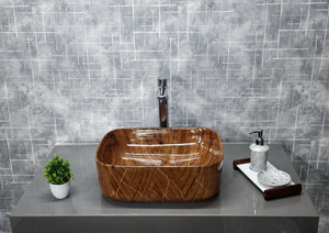 ALPHA Premium Designer Ceramic Wash Basin(Line Wooden) with Waste Pipe ...