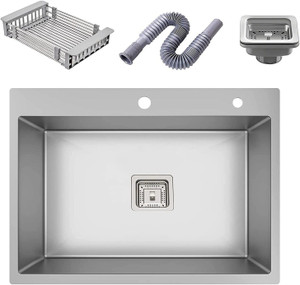 MESSINA Handmade Kitchen Tap Hole Sink 24 X 18 X 10 Inch Single Bowl ...