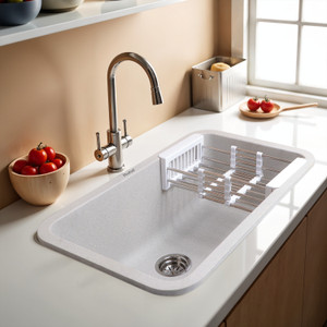RUHE Thick Sand Pluto Quartz Single Bowl Kitchen Sink | 31x19x9 Inches ...