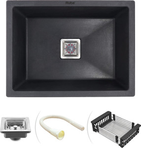 RUHE Premium 12.5mm Thick Black Quartz Single Bowl Kitchen Sink (21” x ...