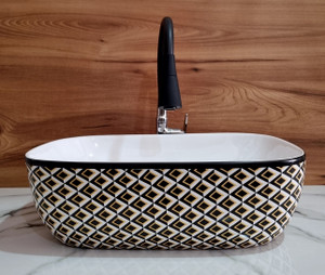 HISRE Home Basin (Cross Black designs) Table Top Wash Basin Counter Top ...