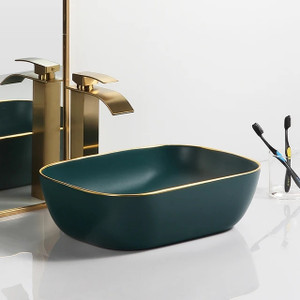 WASHBASIN Tabletop Wash Basin (18X13X5 Inch) Green-Golden Color In Matt ...