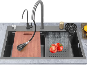 Allwinsink Integrated Waterfall and Pull Down Faucet Fruit Basket with ...