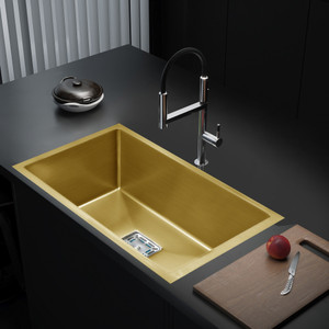 MESSINA PREMIUM HANDMADE KITCHEN SINK 24" X 18" X 10" GOLD SINGLE BOWL ...