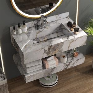 Plantex Rock Slab Floating Vanity with Washbasin for Bathroom/Cabinet ...