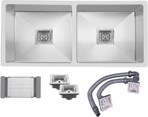 MESSINA 304 Grade Handmade 45" X 20" X 10" Kitchen Sink Double Bowl ...