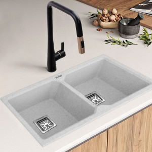 RUHE Quartz Double Bowl 45x20x9 inches Kitchen Sink| Sand Pluto Matte ...