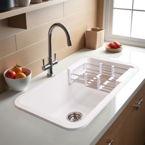 RUHE Quartz Crystal White Single Bowl Kitchen Sink |31x19x9 inches ...