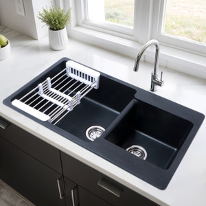 RUHE Quartz Premium Black Double Bowl Kitchen Sink | 34 x 20 x 9 Inches ...
