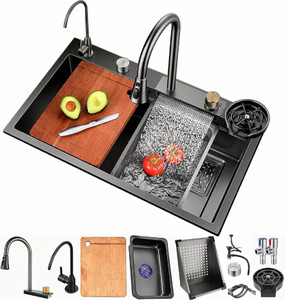 MESSINA 30X18X9 Waterfall Kitchen Sink with Integrated Pull Down Faucet ...