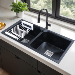 RUHE Quart Double Bowl 37x 18x9 Inches Kitchen Sink | Natural Black ...