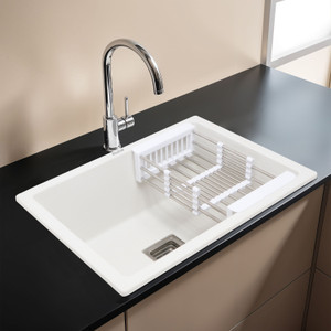 RUHE Quartz Single Bowl 24x18x9 inches Kitchen Sink | Crystal White ...