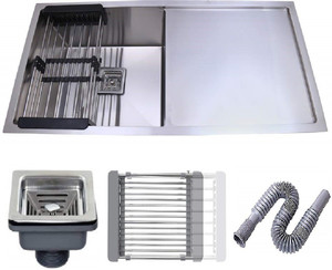 MESSINA Single Bowl Handmade Kitchen Sink with Drain Board 37 x 18 x 10 ...