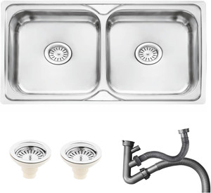 Fossa Stainless Steel Double Bowl Kitchen Sink 45"x 20" x 10" Inch with ...