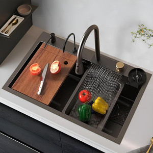 QUINK 30X18 Heavy Duty Stainless Steel Waterfall Kitchen Sink with Anti ...