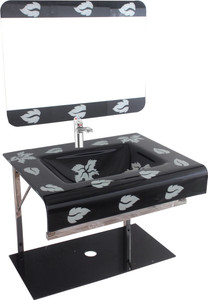 Vision glass Wash Basin With Mirror Shelf & Steel Stand (17"x18" Inch ...